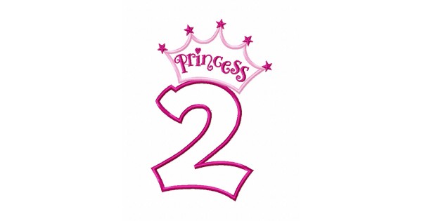 Free Princess Crown Number 2 Birthday Embroidery Design 5x7 (PES, DST)