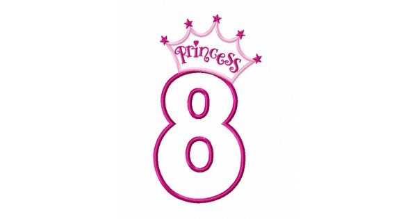 Free Princess Crown Number 8 Birthday Embroidery Design 5x7 (PES, DST)