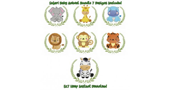 Safari Baby Animal Embroidery Bundle – 7 Designs 4x4 PES DST JEF ...