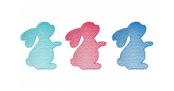 Cute Bunny Trio Embroidery Design 5x7 (PES, DST)
