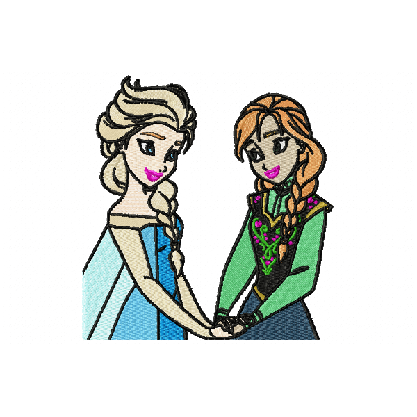 Elsa and anna Embroidery Design