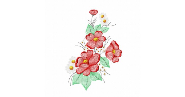 Elegant Red Floral Embroidery Design 5x7 (PES, DST) Instant Download