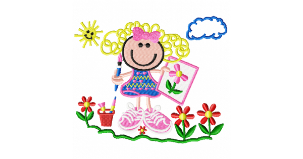 Girl Drawing Embroidery Design | Artistic Machine Embroidery Download