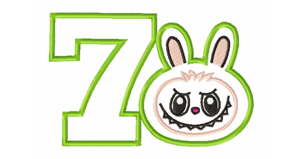 Cute Monster Birthday Number 7 Embroidery Design 4x4 (PES, DST)