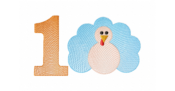 Free Thanksgiving Turkey Number 1 Birthday Embroidery Design 5x7 (PES, DST)