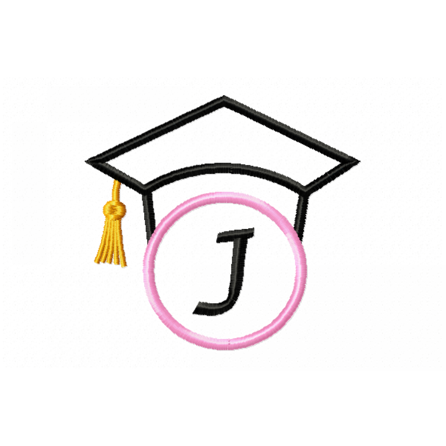 Graduation Cap Monogram Letter J Embroidery Design 4x4 (PES, DST ...