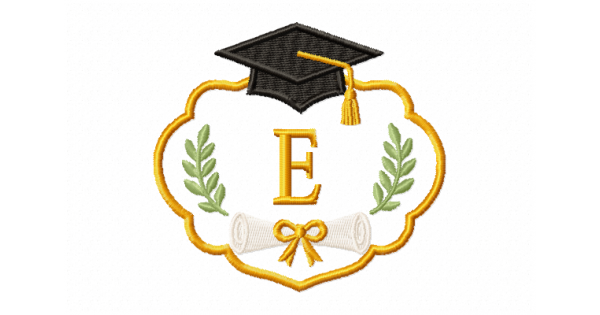 Graduation Monogram Frame Letter E Embroidery Design 4x4 (PES, DST ...