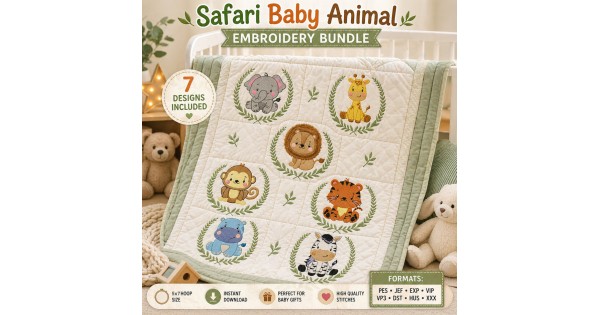 Safari Baby Animal Embroidery Bundle – 7 Designs 4x4 PES DST JEF ...